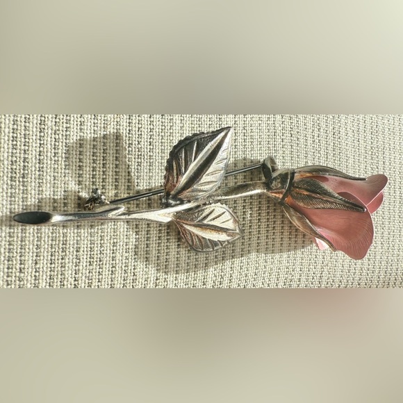 Roman | Jewelry | Roman Silver Tone Pink Enamel Rose Vintage Brooch ...